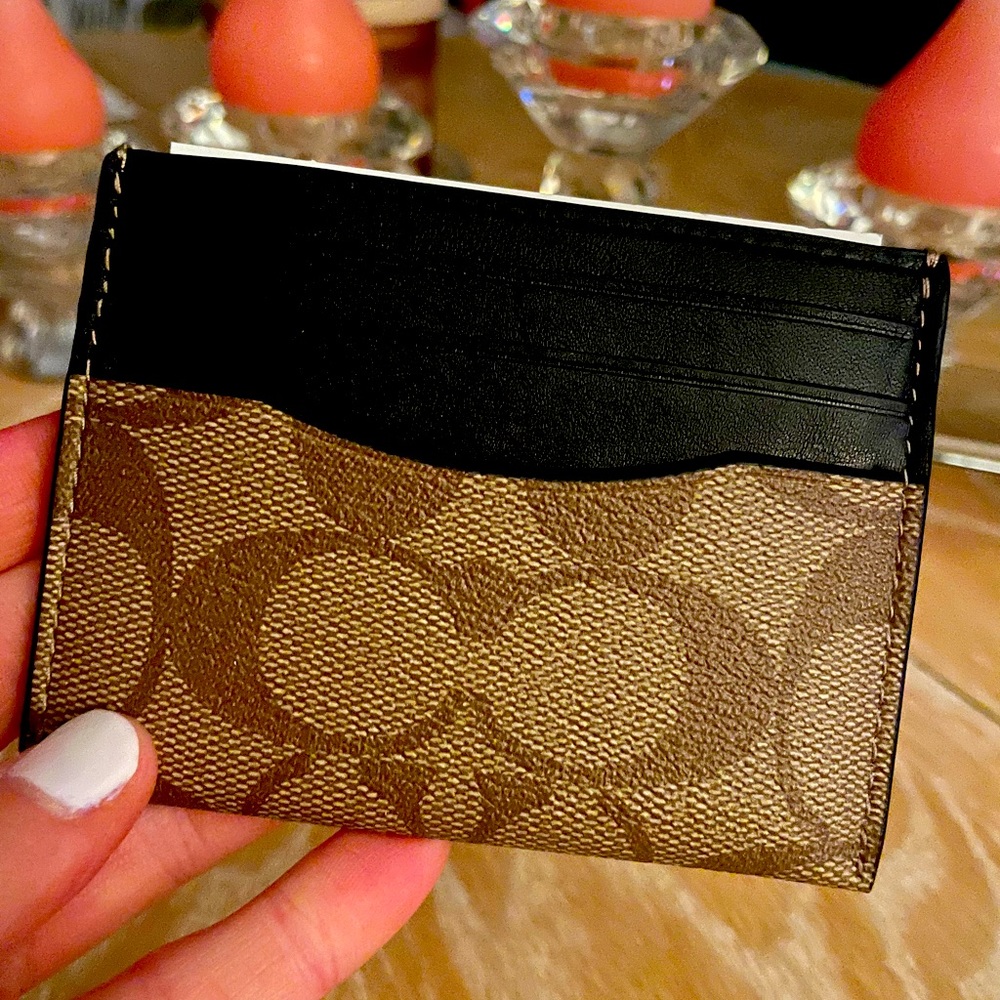 Authentic Coach Leather Card Case Brown/Tan And Black - Gem